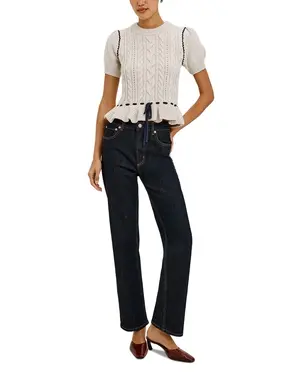 Rails Chandi Cable Knit Ruffle Hem Sweater