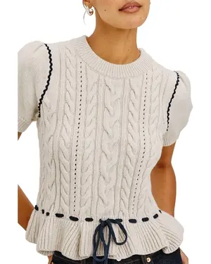 Rails Chandi Cable Knit Ruffle Hem Sweater