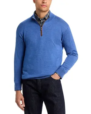 Peter Millar Autumn Crest Quarter Zip Sweater With Suede Trim - Crown Blue