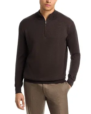 Peter Millar Autumn Crest Quarter Zip Sweater With Suede Trim - French Press