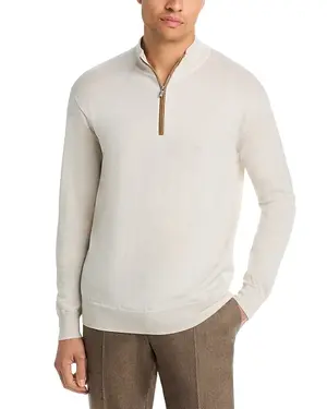 Peter Millar Autumn Crest Quarter Zip Sweater With Suede Trim - Ivory