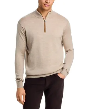 Peter Millar Autumn Crest Quarter Zip Sweater With Suede Trim - Stone