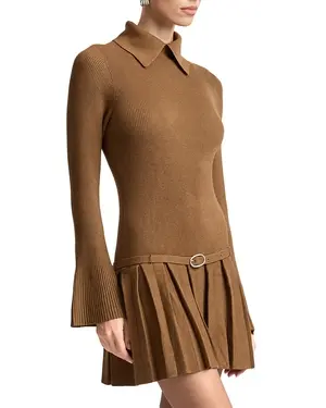 Avec Les Filles Belted Drop Waist Pleated Sweater Dress - Russet
