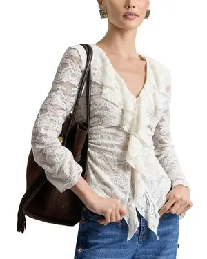 Avec Les Filles Chenille Lace Ruffle Cardigan Top - Ivory