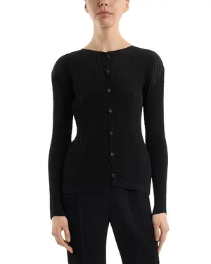Issey Miyake Rhombus Pleats Textured Cardigan Sweater - Black