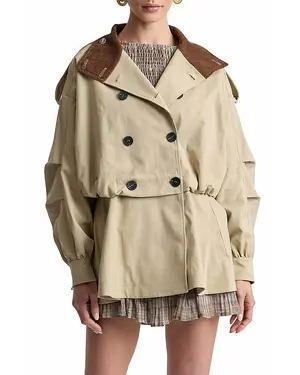 Avec Les Filles Double Breasted Peplum Trench Jacket - Khaki