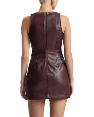 Avec Les Filles Faux Leather Racer Neck Mini Dress