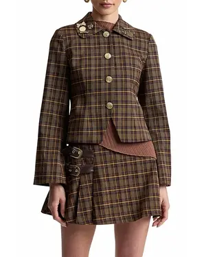 Avec Les Filles Embellished Collar Plaid Jacket - Retro Plaid