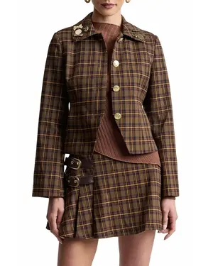 Avec Les Filles Embellished Collar Plaid Jacket