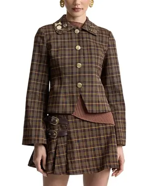 Avec Les Filles Embellished Collar Plaid Jacket