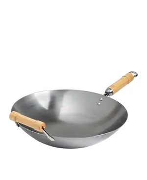 JOYCE CHEN Round Bottom Carbon Steel Wok With Birch Handles, 23 L X 14 W X 5.5 H - Silver