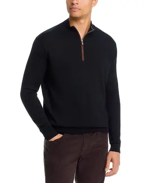 Peter Millar Suede Trim Quarter Zip Sweater - Black