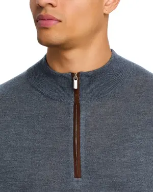 Peter Millar Suede Trim Quarter Zip Sweater - Charcoal