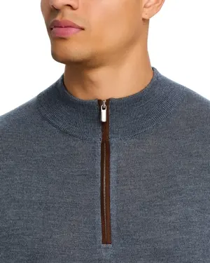 Peter Millar Suede Trim Quarter Zip Sweater - Charcoal