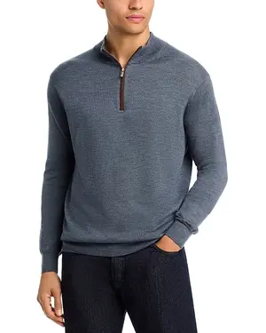 Peter Millar Suede Trim Quarter Zip Sweater - Charcoal