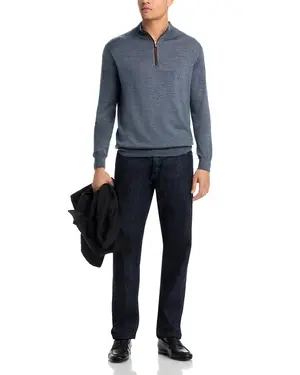 Peter Millar Suede Trim Quarter Zip Sweater - Charcoal