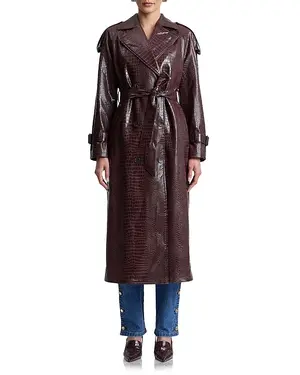 Avec Les Filles Faux Leather Belted Maxi Trench Coat