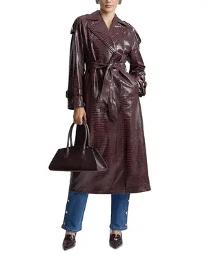 Avec Les Filles Faux Leather Belted Maxi Trench Coat