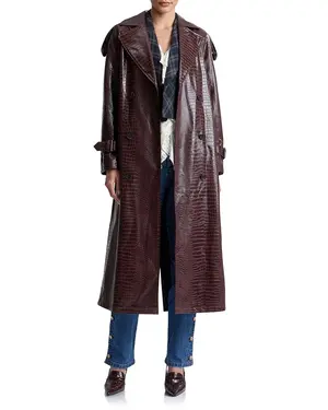 Avec Les Filles Faux Leather Belted Maxi Trench Coat