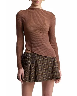Avec Les Filles Asymmetric Ribbed Knit Top