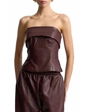 Avec Les Filles Faux Leather Foldover Strapless Top - Bordeaux
