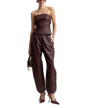 Avec Les Filles Faux Leather Foldover Strapless Top