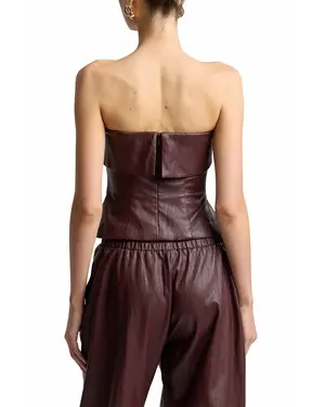 Avec Les Filles Faux Leather Foldover Strapless Top