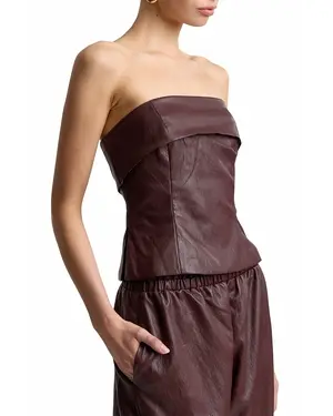 Avec Les Filles Faux Leather Foldover Strapless Top