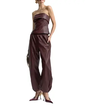 Avec Les Filles Faux Leather Foldover Strapless Top