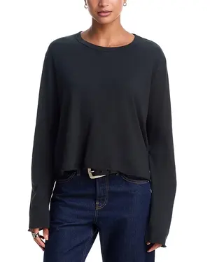 The Great. The Long Sleeve Cotton Cropped Tee - Almost Black