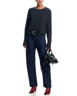 The Great. The Long Sleeve Cotton Cropped Tee - Almost Black