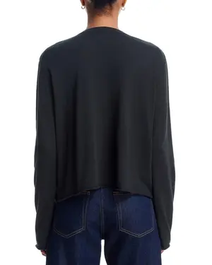 The Great. The Long Sleeve Cotton Cropped Tee - Almost Black