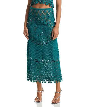 Rabanne Beaded Crochet Midi Skirt - Green