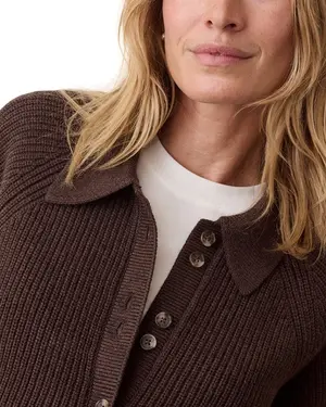 Marine Layer Collared Long Sleeve Cardigan - Chocolate