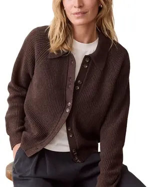 Marine Layer Collared Long Sleeve Cardigan - Chocolate