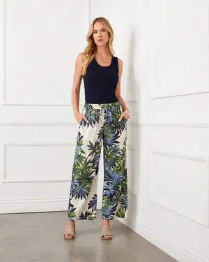 Karen Kane Printed Cotton Drawstring Ankle Pants