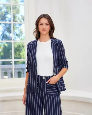Karen Kane Striped Ruched Sleeve Blazer