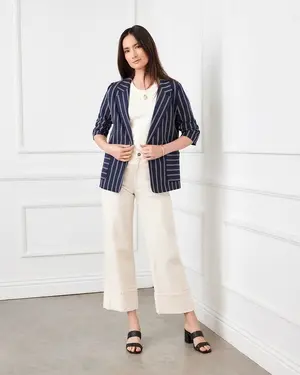 Karen Kane Striped Ruched Sleeve Blazer