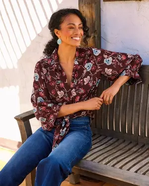 Karen Kane Blouson Sleeve Tie Front Top