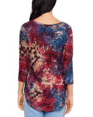 Karen Kane Tie Dye Burnout Shirttail Hem Top
