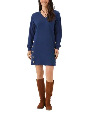 Karen Kane Long Sleeve V Neck Button Detail Dress - Blue