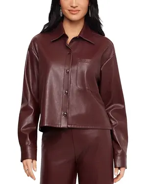 Karen Kane Faux Leather Long Sleeve Button Up Shirt