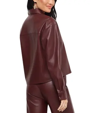Karen Kane Faux Leather Long Sleeve Button Up Shirt