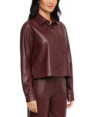 Karen Kane Faux Leather Long Sleeve Button Up Shirt