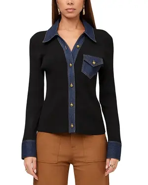 Fifteen Twenty Denim Sweater Button Up Top - Black