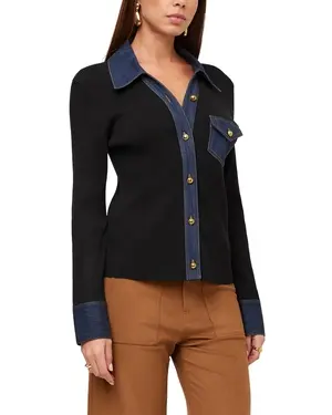 Fifteen Twenty Denim Sweater Button Up Top