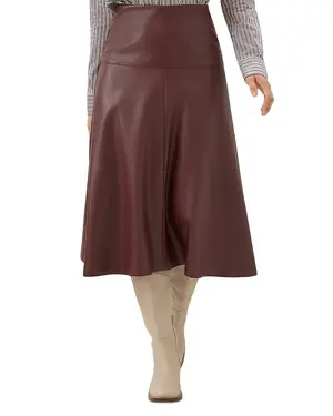 Karen Kane Faux Leather Midi Skirt - Wine