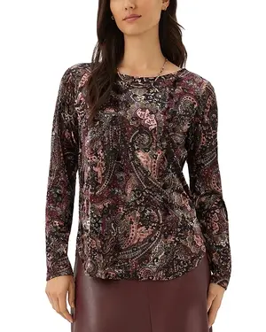 Karen Kane Long Sleeve Velvet Burnout Shirttail Top - Print