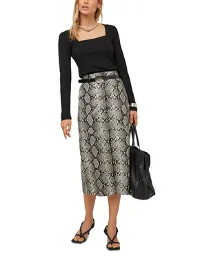 Fifteen Twenty Kaia Faux Leather Printed Midi Skirt