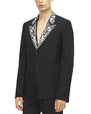 Alexander McQueen Wool Blend Floral Lapel Blazer - Black
